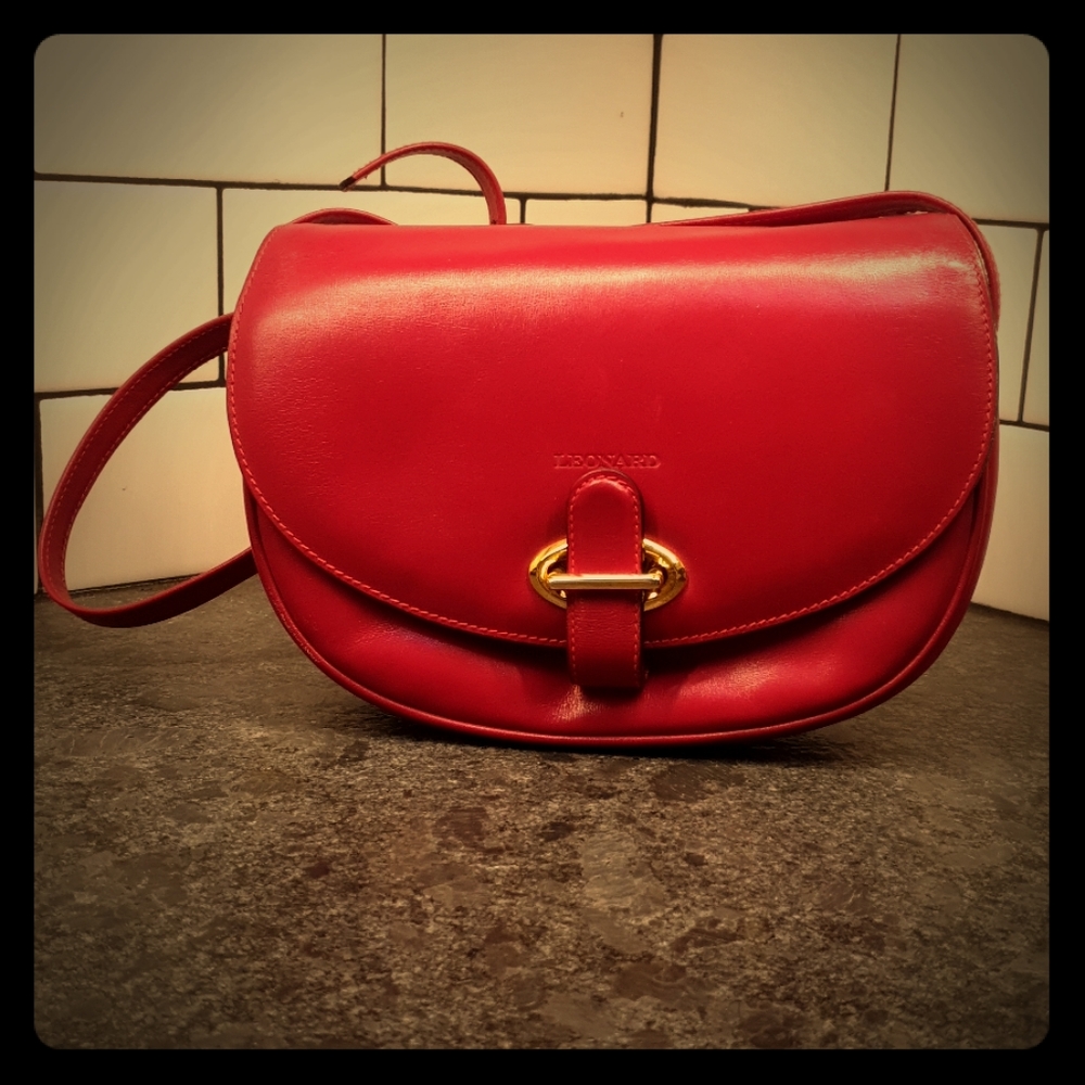 Vintage Leonard Red Leather Shoulder Bag - Gem